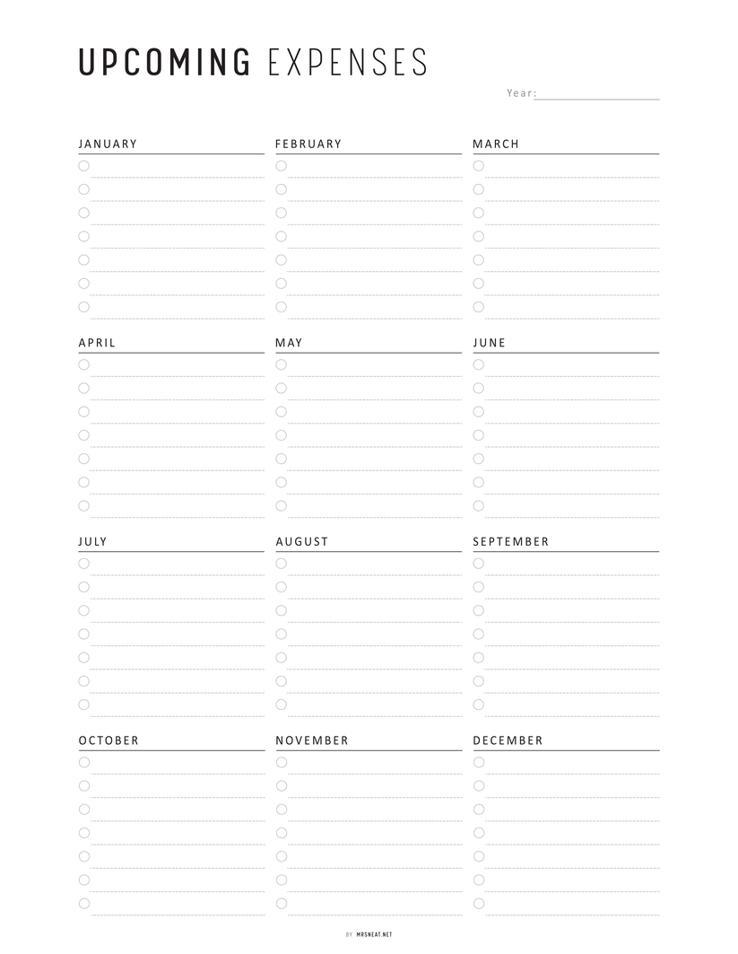 Upcoming Expenses Template Printable - M455 – mrsneat