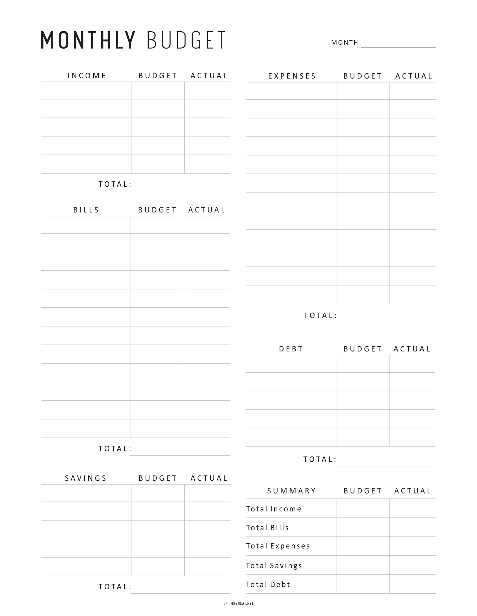 Monthly Budget Printable Colorful - M447 – mrsneat