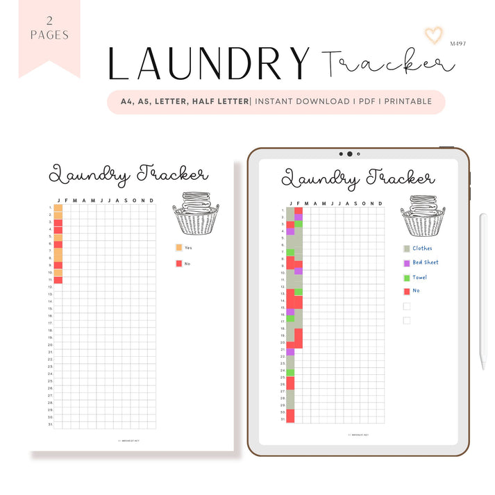 Laundry Tracker Template Printable PDF - M497 – mrsneat