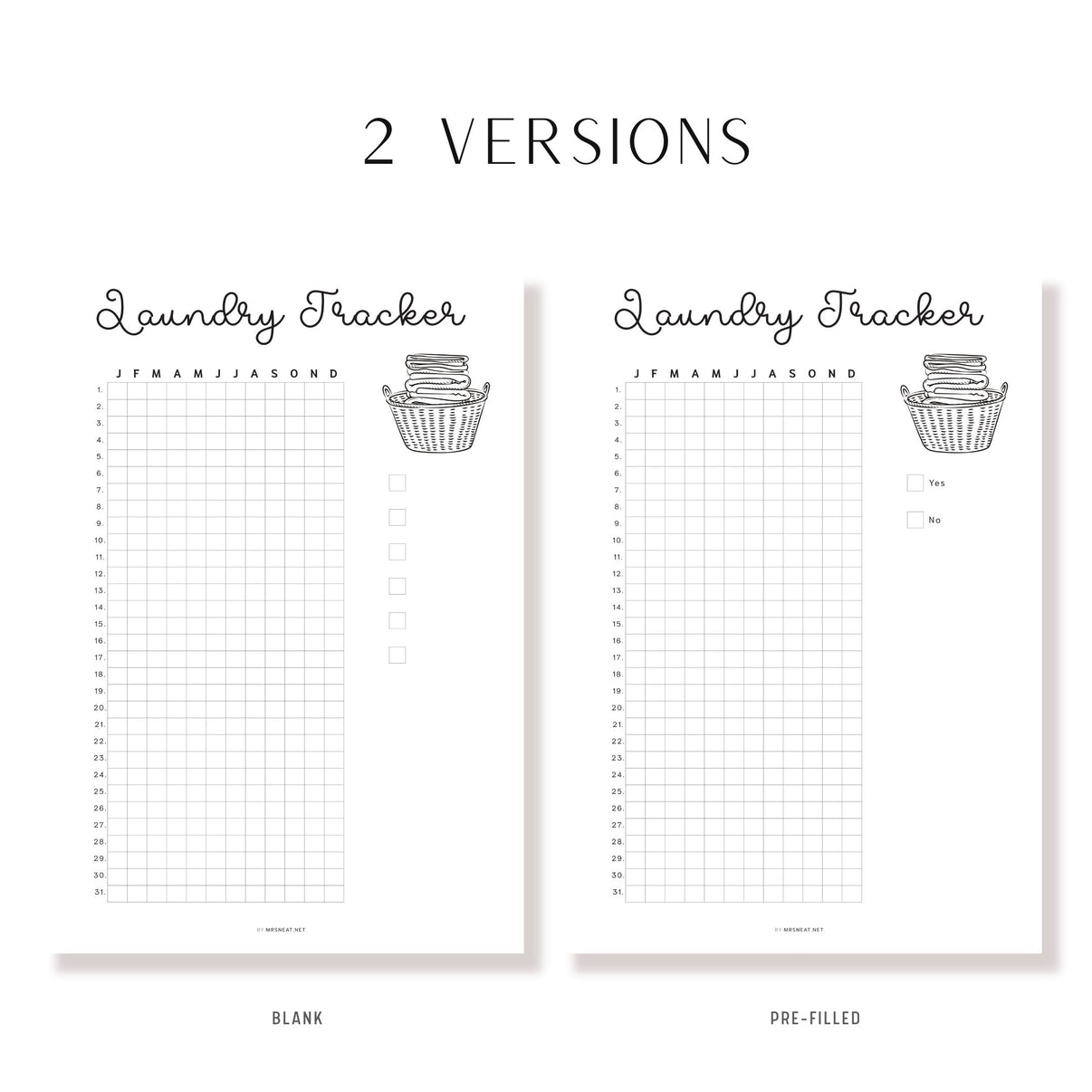 Laundry Tracker Template Printable PDF - M497 – mrsneat
