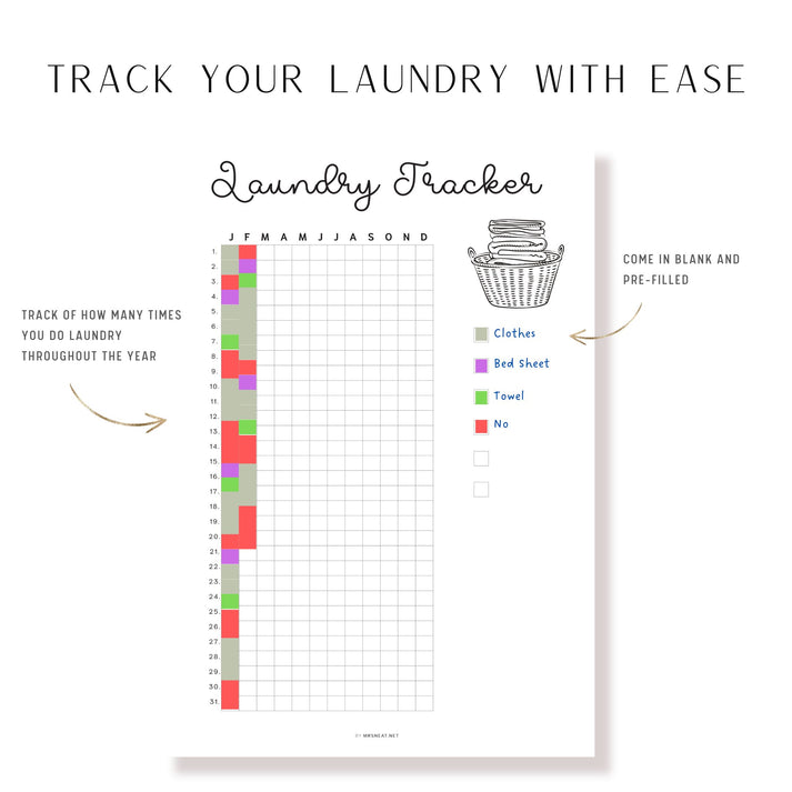 Laundry Tracker Template Printable PDF - M497 – mrsneat