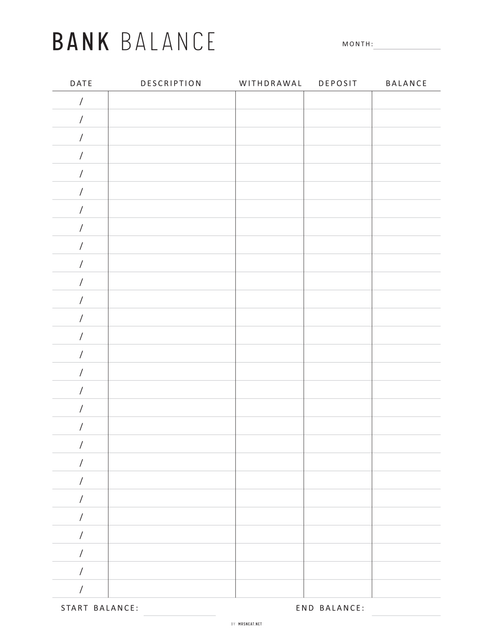 PRINTABLE Bank Balance Sheet, 2 Colors - M446 – mrsneat