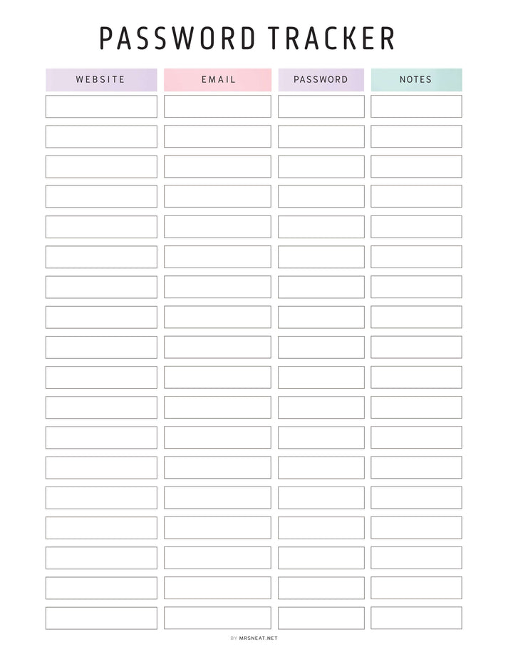 Editable Password Tracker Template - M483 – mrsneat