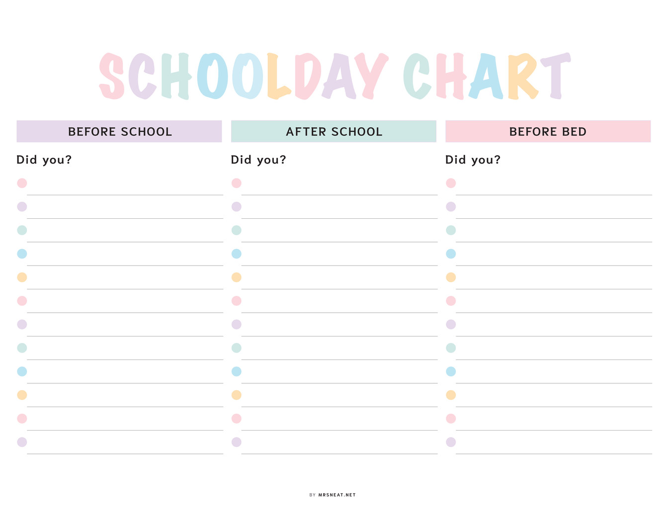School day chart editable pdf - M493 – mrsneat