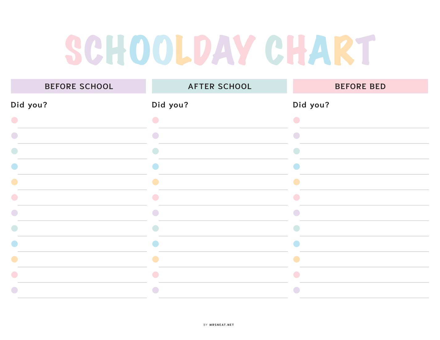 School day chart editable pdf - M493 – mrsneat