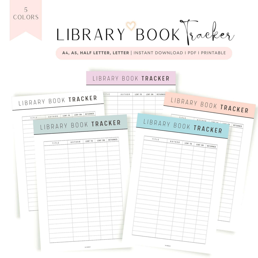 Library Book Tracker Printable - M221 – mrsneat