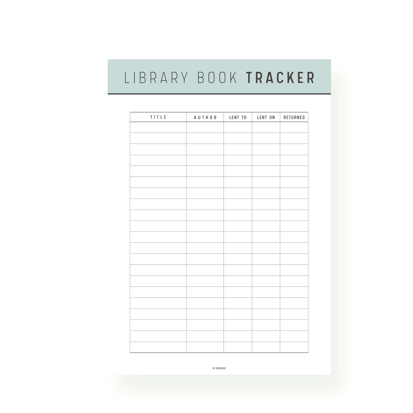 Library Book Tracker Printable - M221 – mrsneat