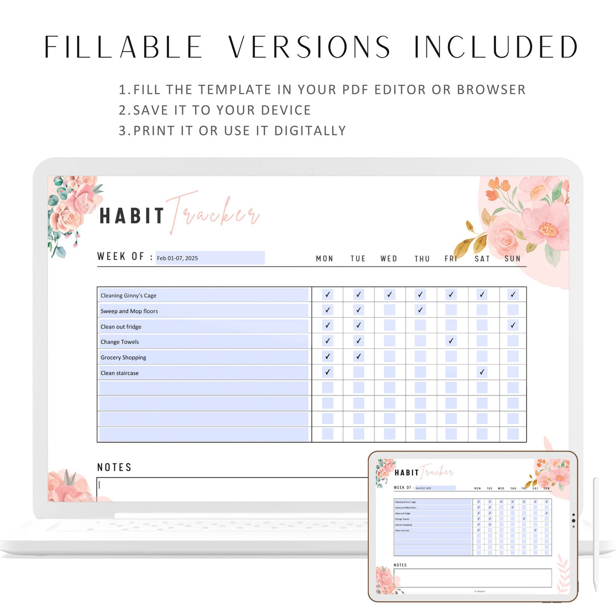 Floral Weekly Habit Tracker - M042 – mrsneat