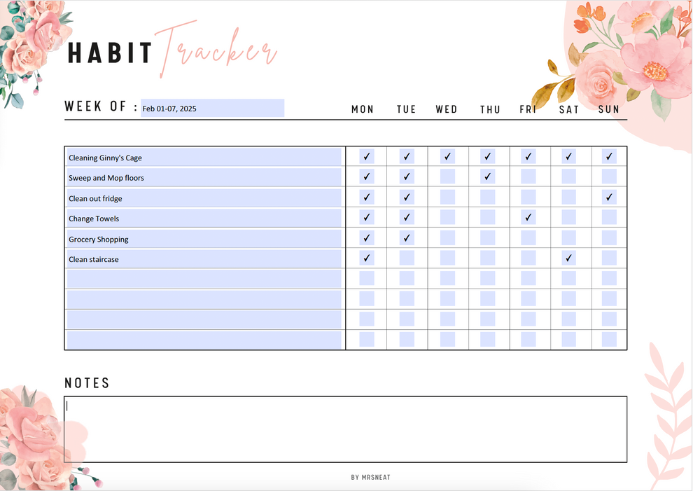 Floral Weekly Habit Tracker - M042 – mrsneat