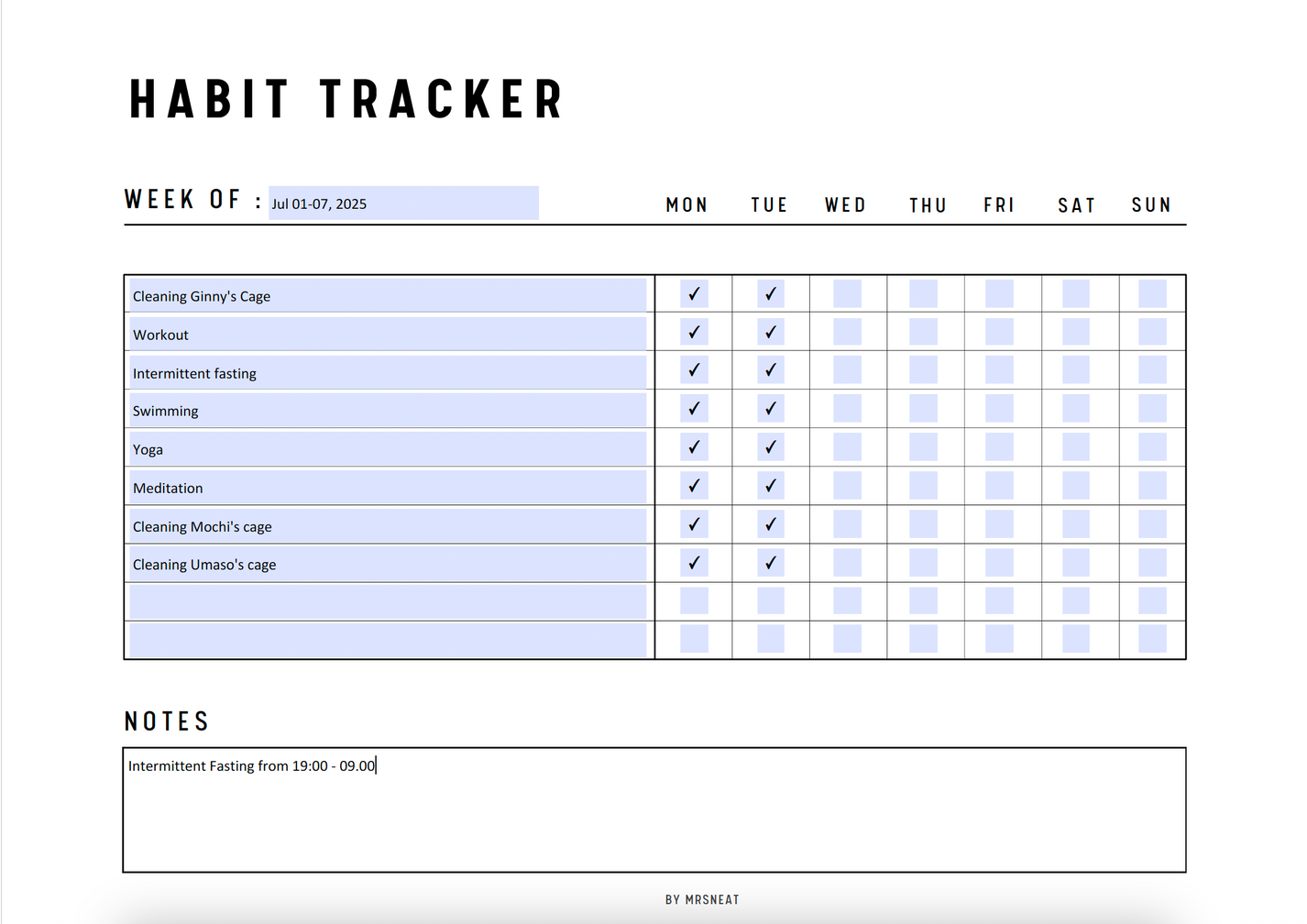 Landscape Weekly Habit Tracker - M043 – mrsneat