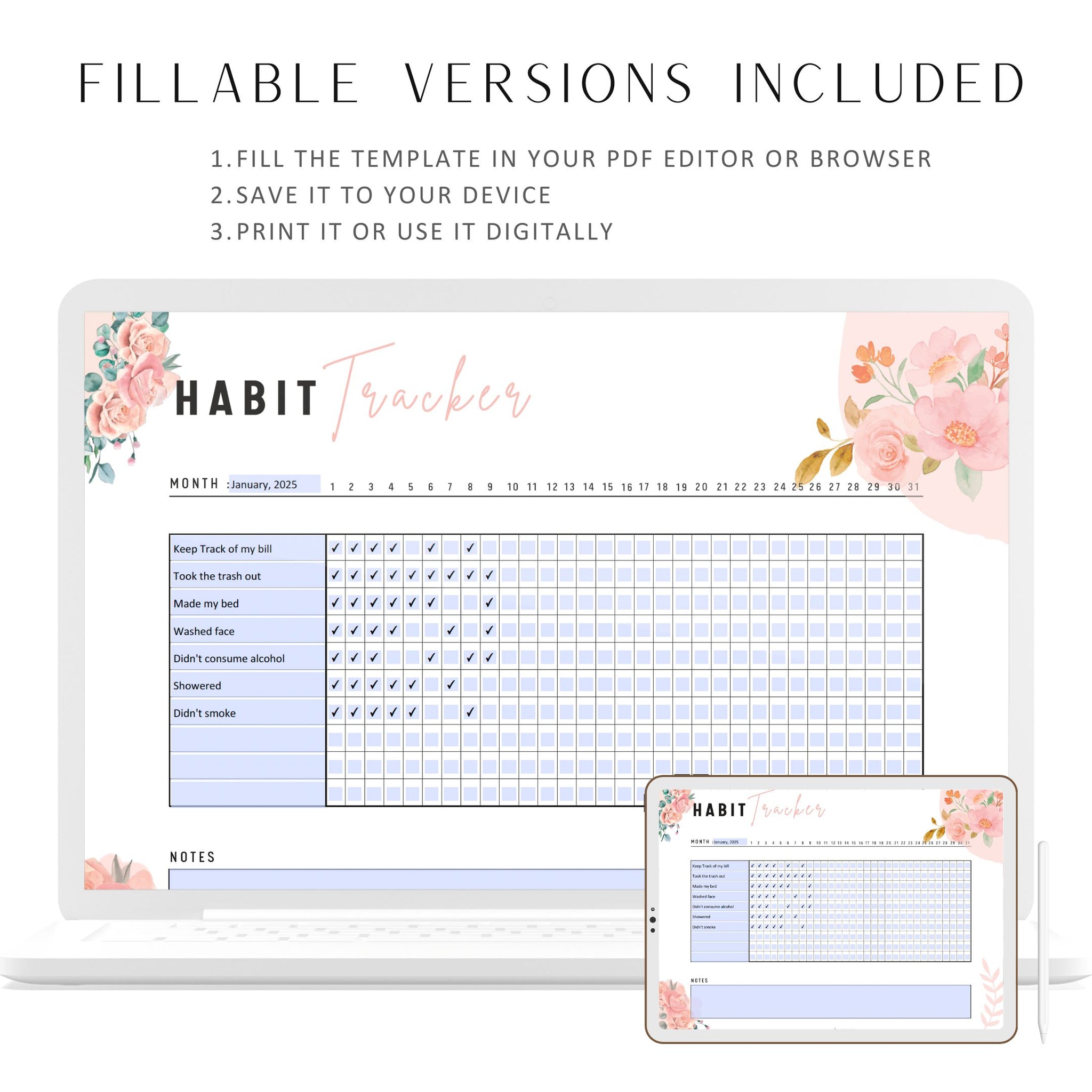 Floral Monthly Habit Tracker - M044 – mrsneat