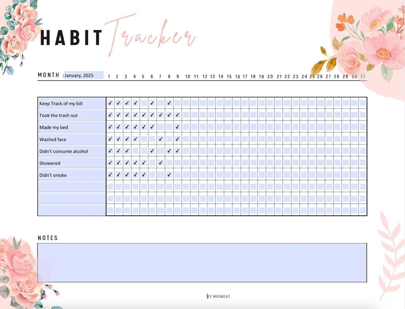 Floral Monthly Habit Tracker - M044 – mrsneat