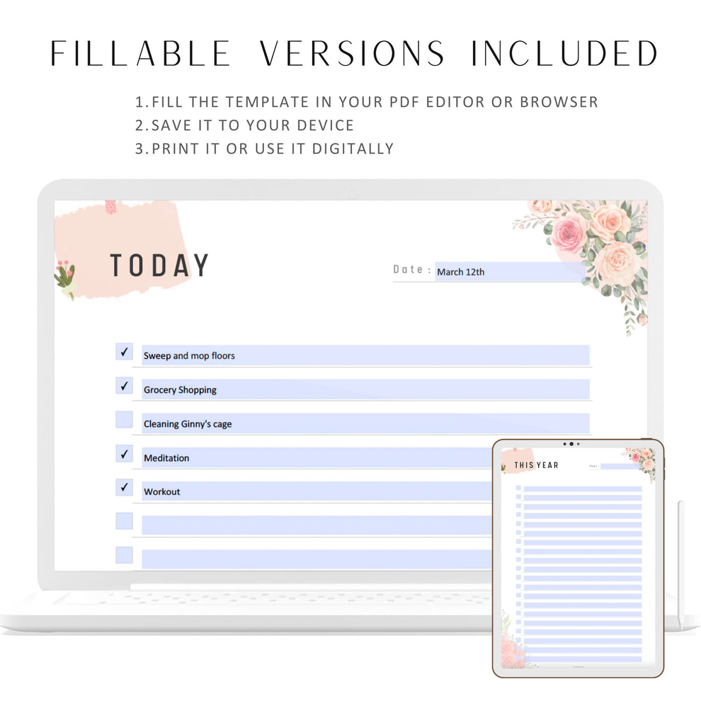 Floral To Do List Planner Printable Bundle - M080 – mrsneat