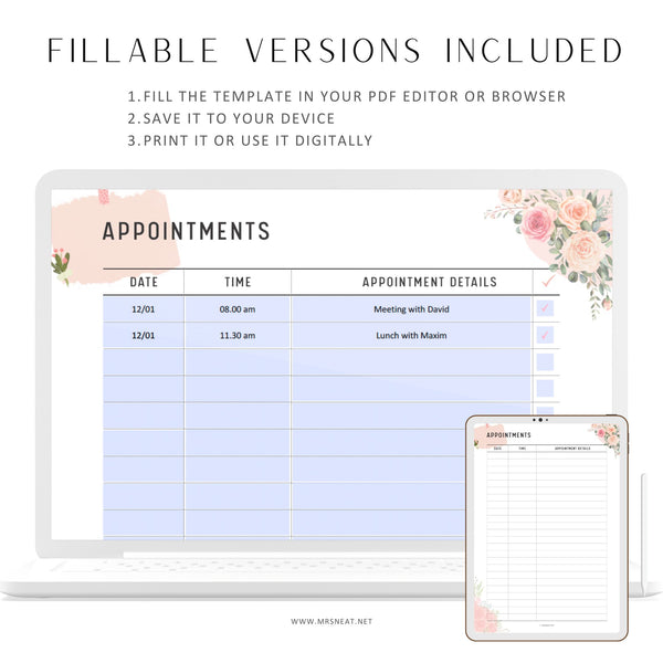Floral Appointment Tracker - M082 – mrsneat