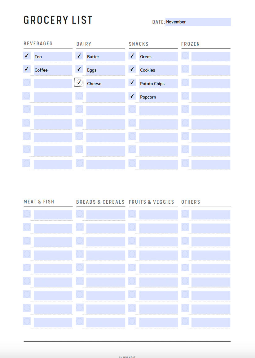 Grocery List and Weekly Meal Planner Printable - M113/4 – mrsneat