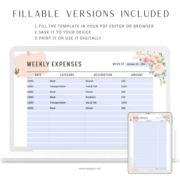 Weekly Spending Tracker Printable - M115/6 – mrsneat