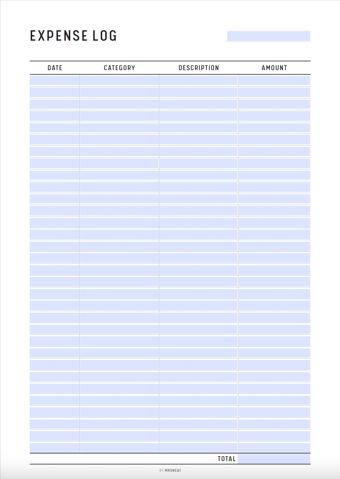 Expense Log Printable - M117/8 – mrsneat
