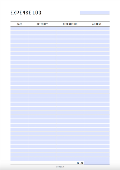 Expense Log Printable - M117/8 – mrsneat
