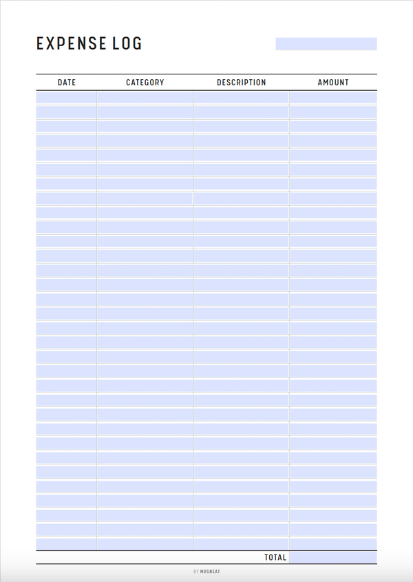 Expense Log Printable - M117/8 – mrsneat