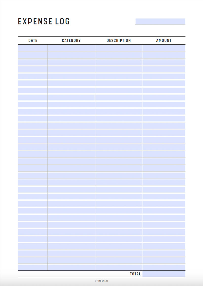 Expense Log Printable - M117/8 – mrsneat