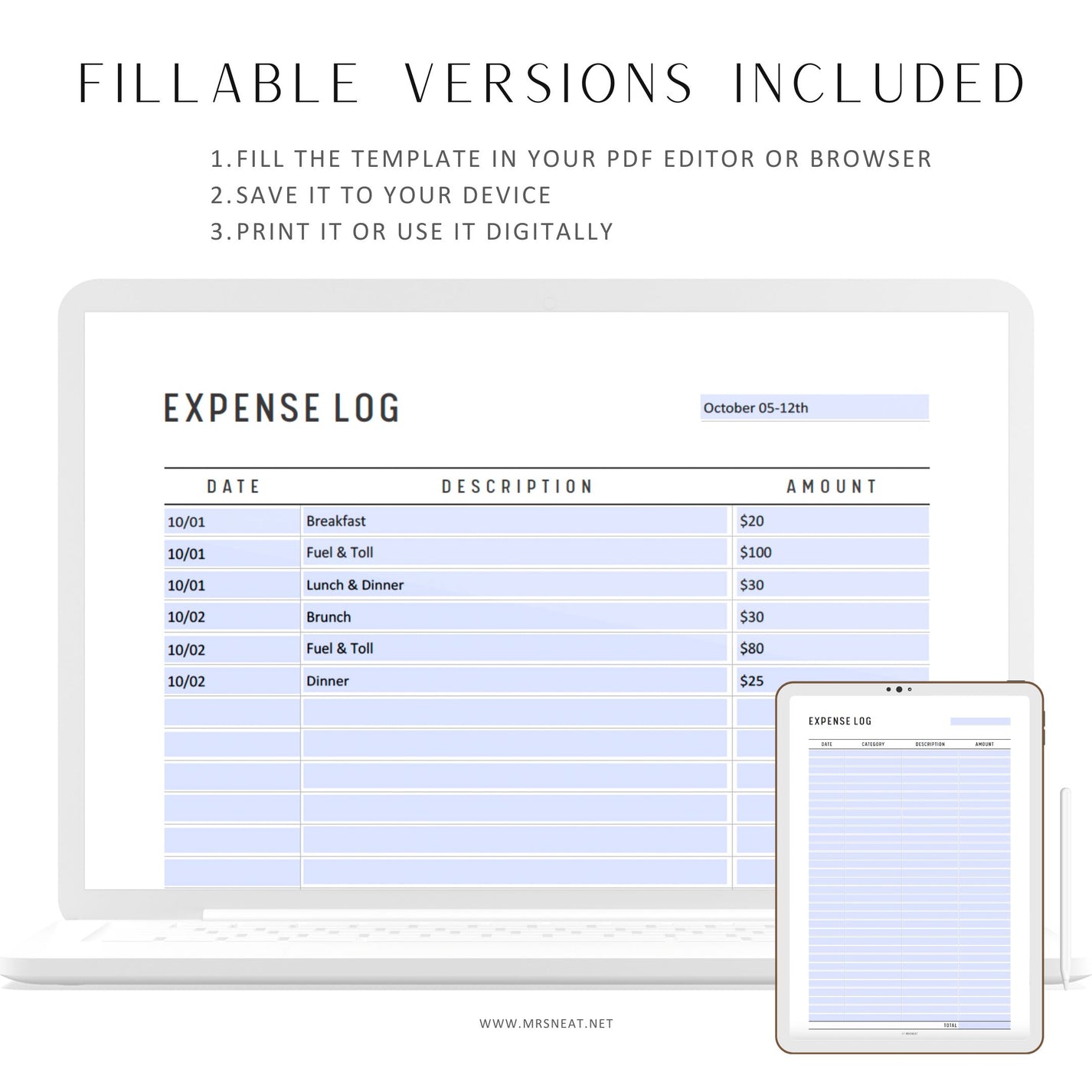 Expense Log Printable - M117/8 – mrsneat