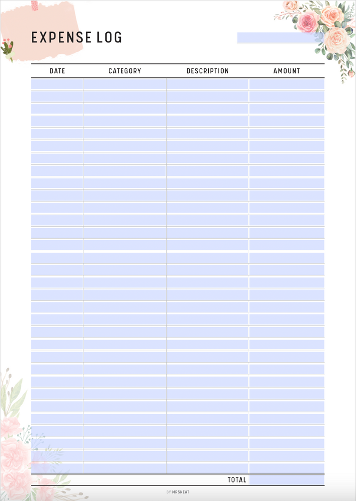 Expense Log Printable - M117/8 – mrsneat
