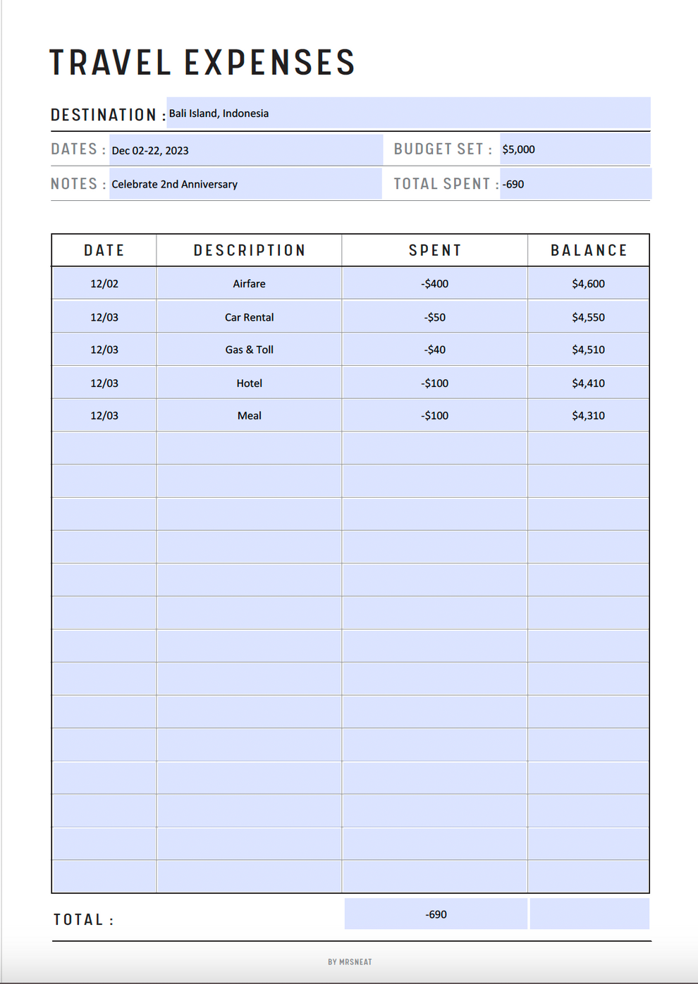 Travel Expenses Tracker - M123/4 – mrsneat