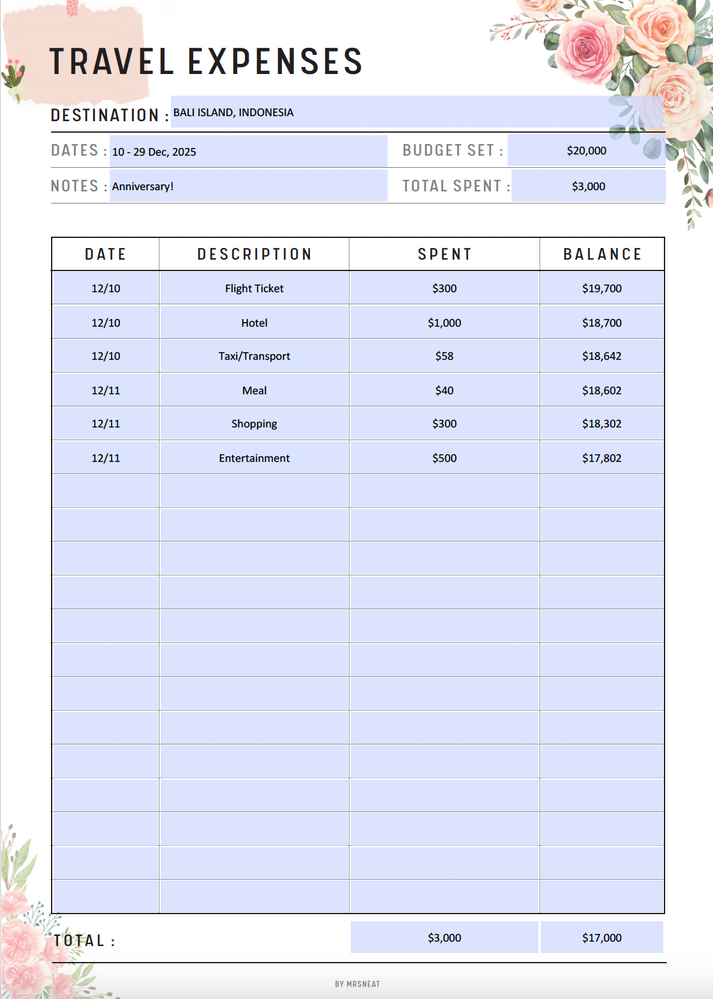 Travel Expenses Tracker - M123/4 – mrsneat