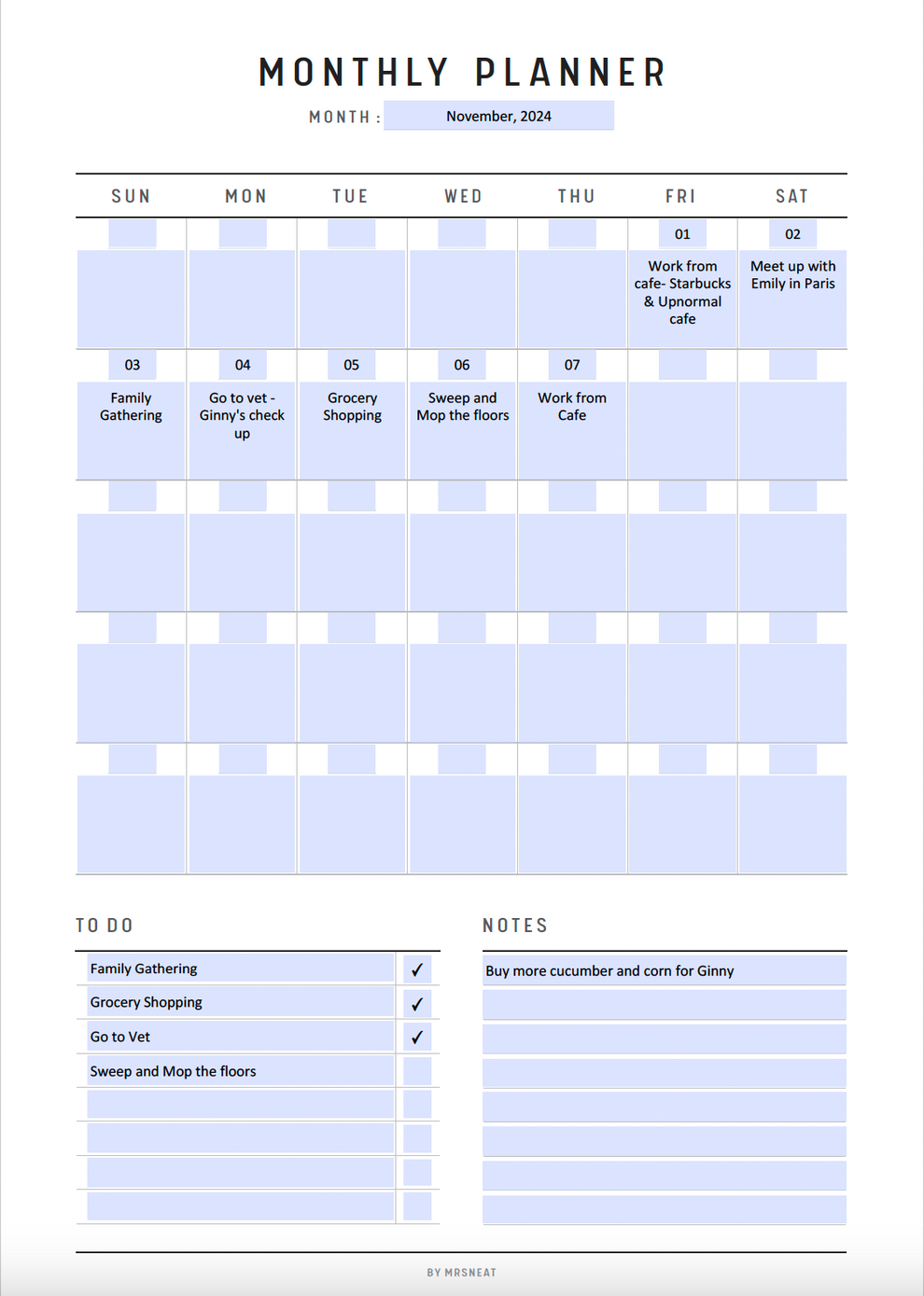 Minimalist Monthly Planner PRINTABLE - M128 – mrsneat