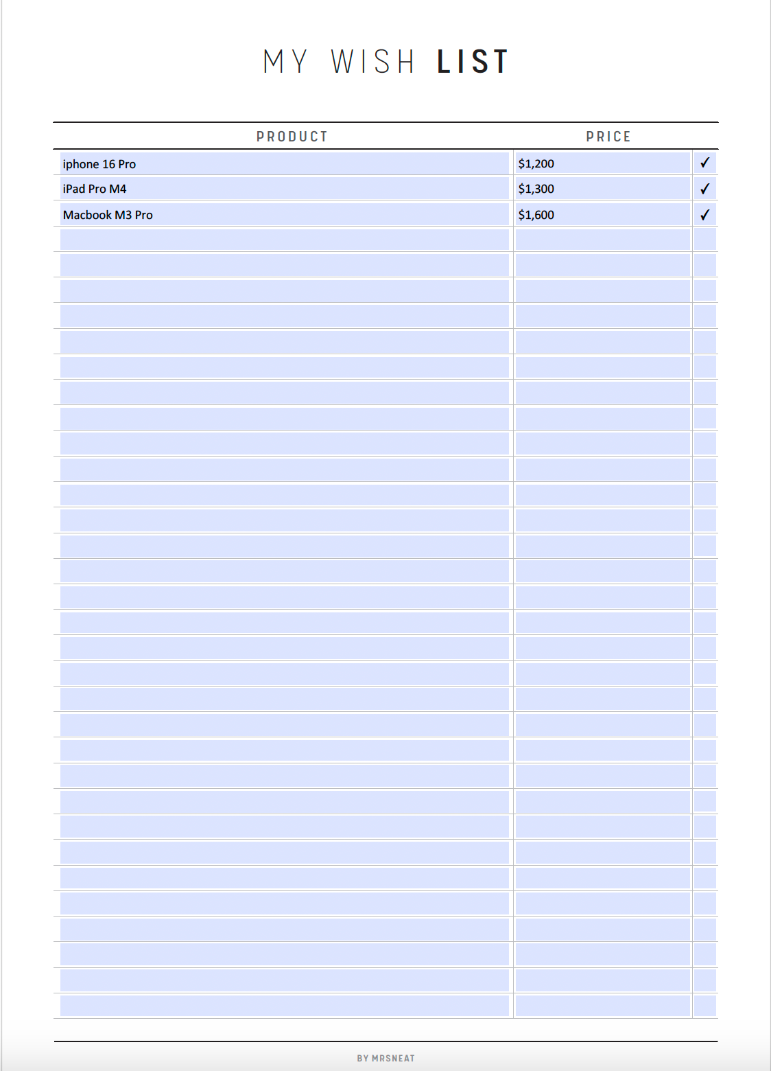 Wish List Printable Planner - M146 – mrsneat
