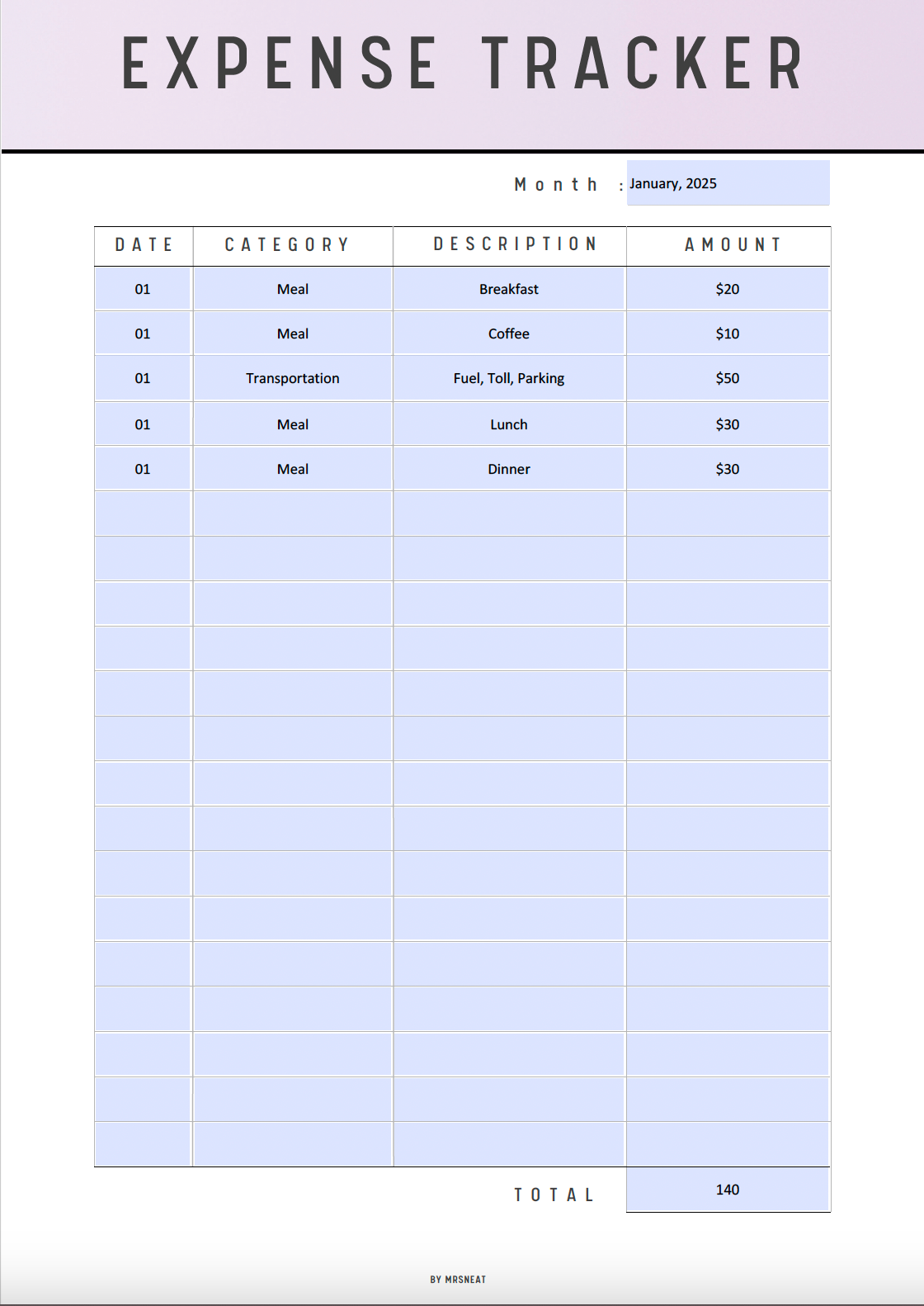 Expense Tracker Planner - M161 – mrsneat