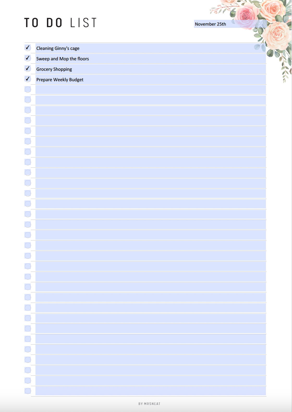 Floral To-Do List Planner Printable - M192 – mrsneat