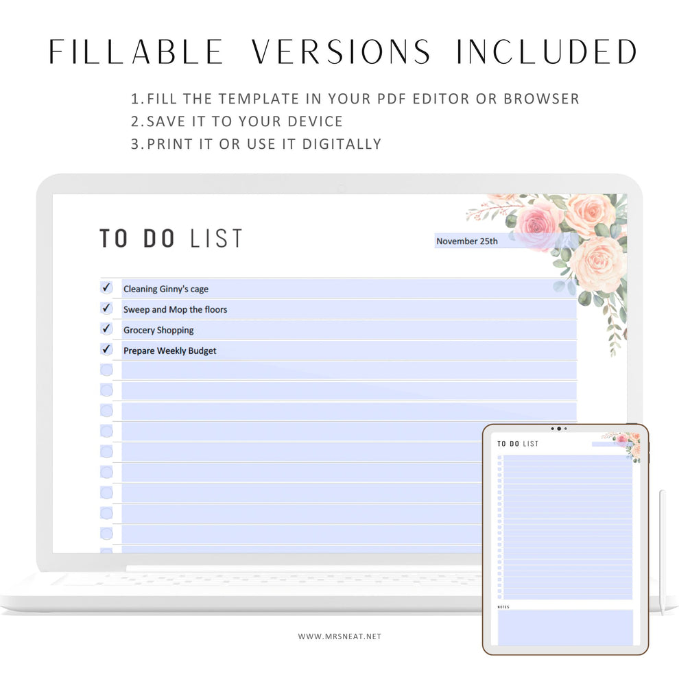Floral To-Do List Planner Printable - M192 – mrsneat