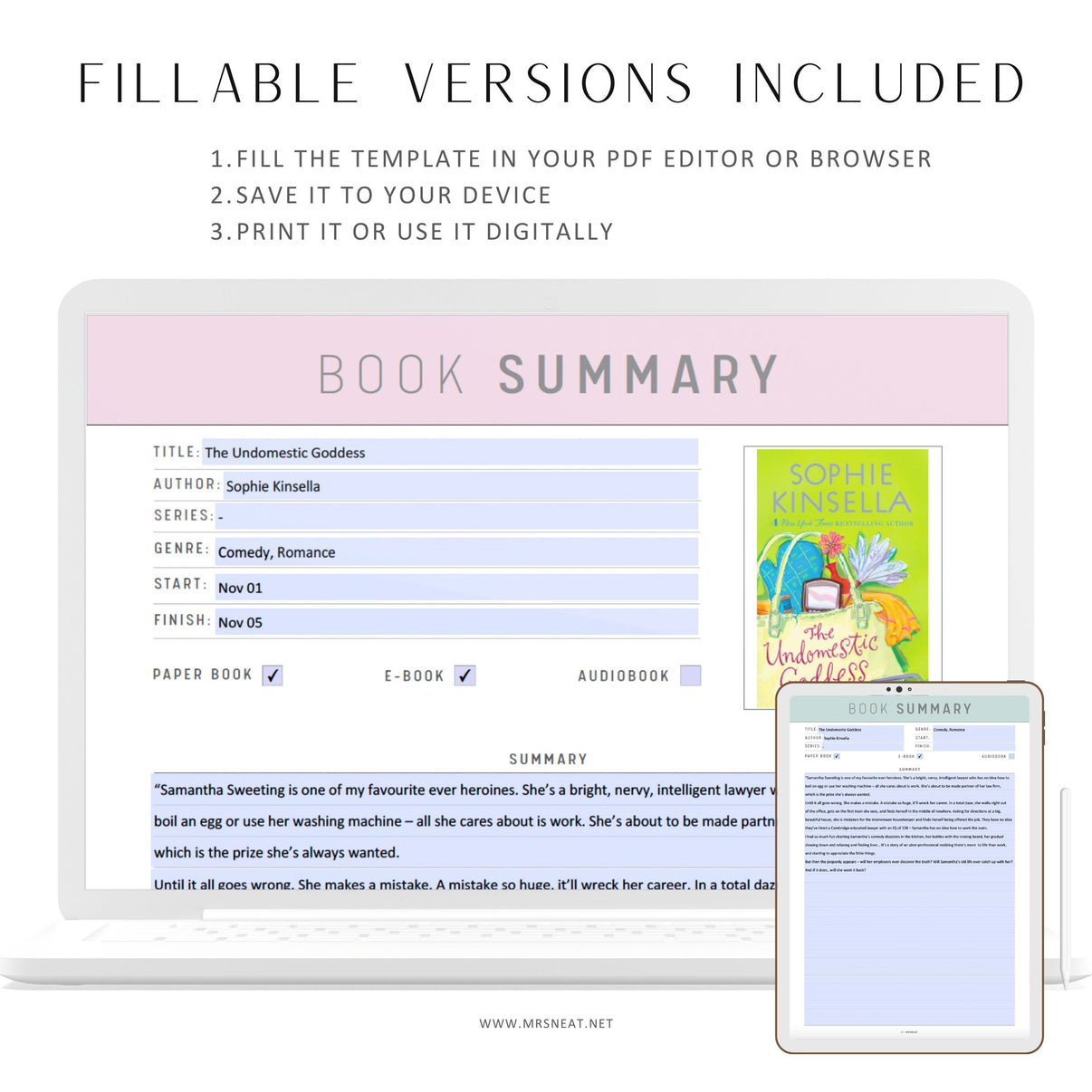 Book Summary Template PRINTABLE - M217 – mrsneat