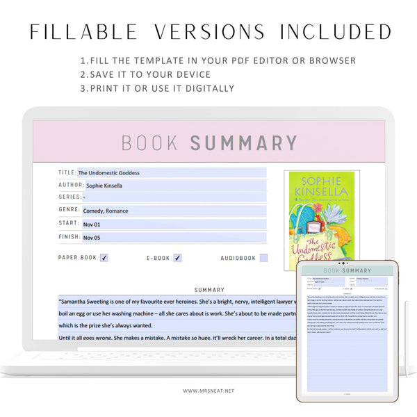 Book Summary Template PRINTABLE - M217 – mrsneat