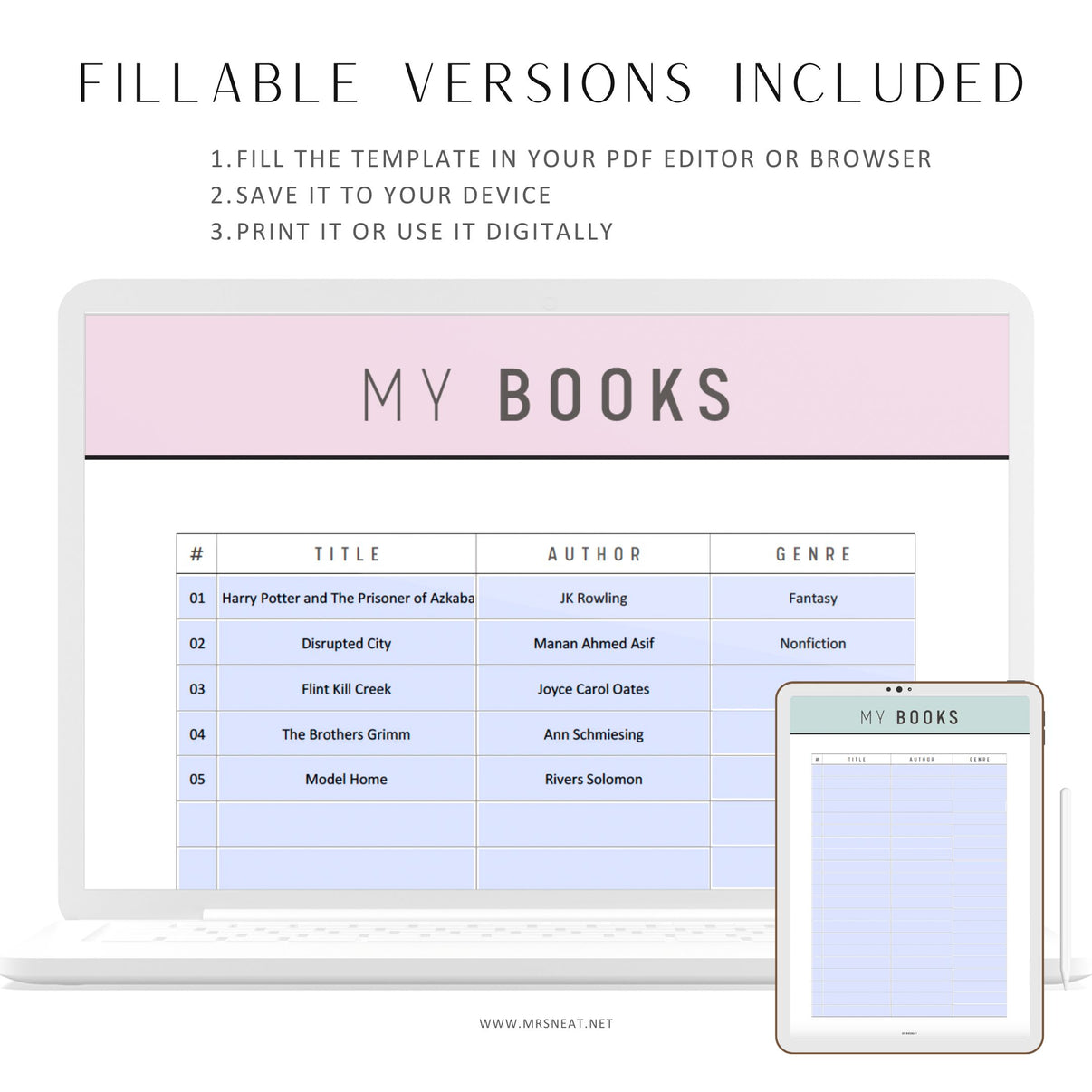 My Books List Template Printable - M220 – mrsneat