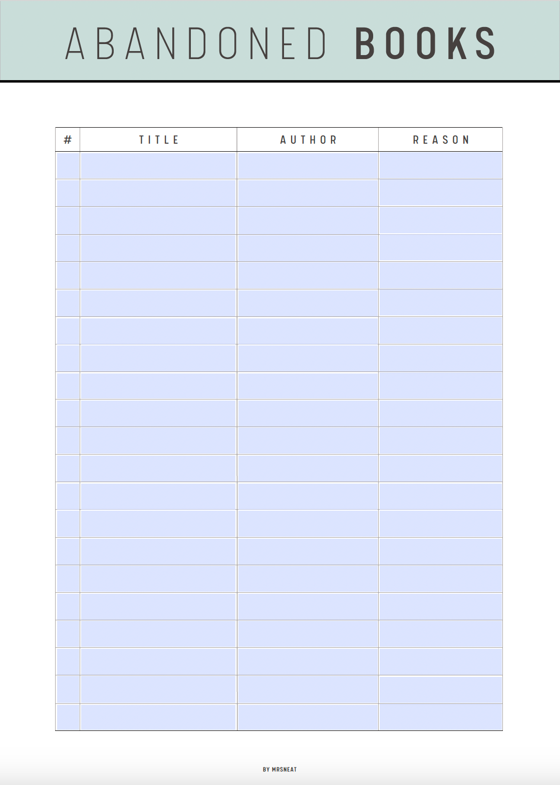 Abandoned Books Template Pdf - M228 – mrsneat