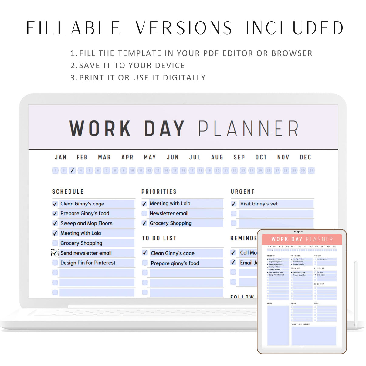 Printable Work Day Planner Template - M252 – mrsneat