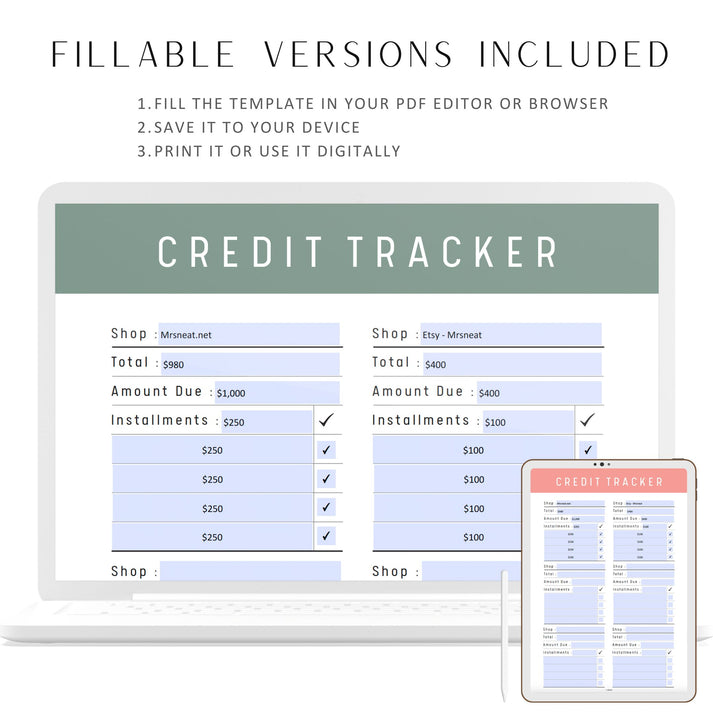 Credit Card Payment Tracker Template Printable Vol.02 - M264 – mrsneat