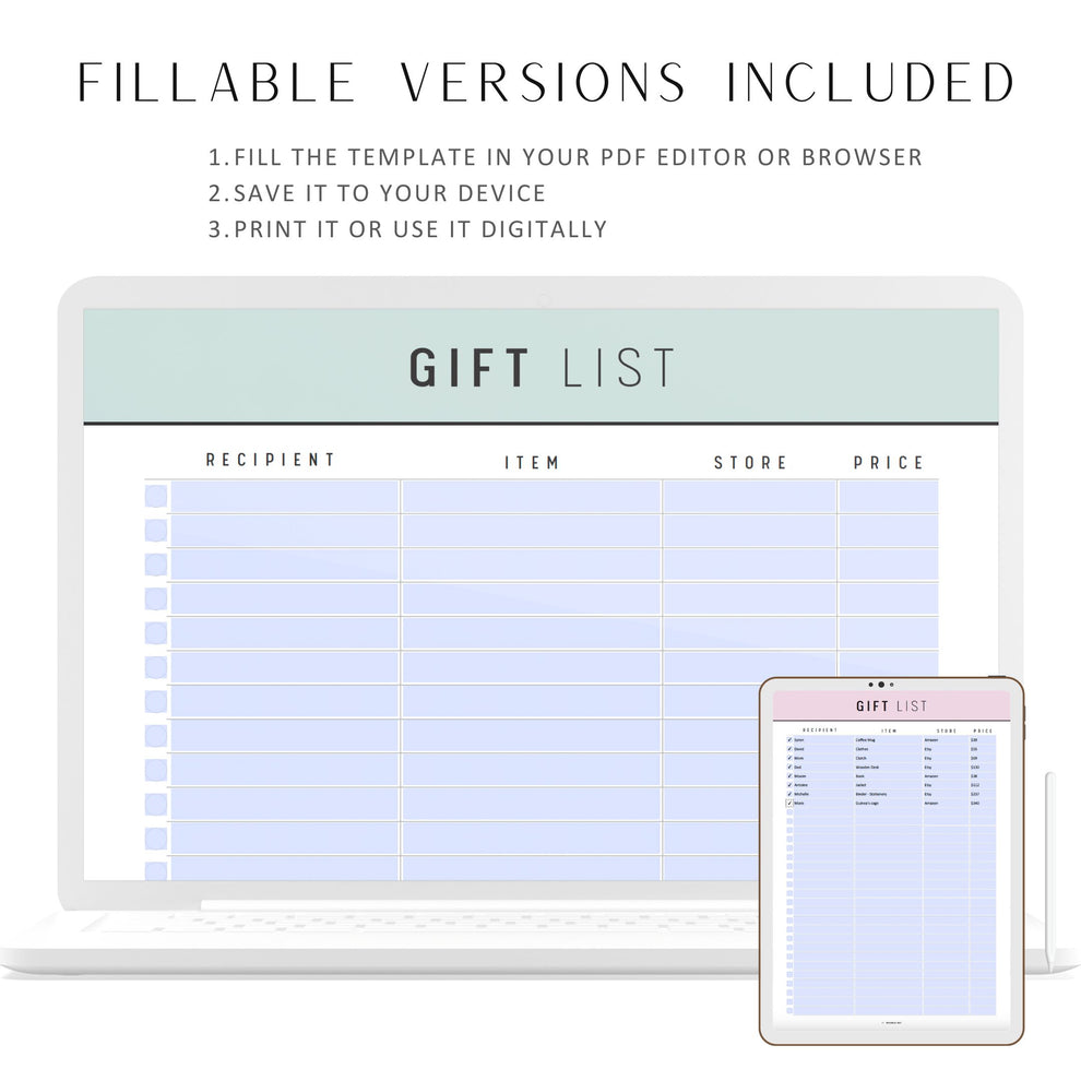 Gift List Template PRINTABLE - M275 – mrsneat