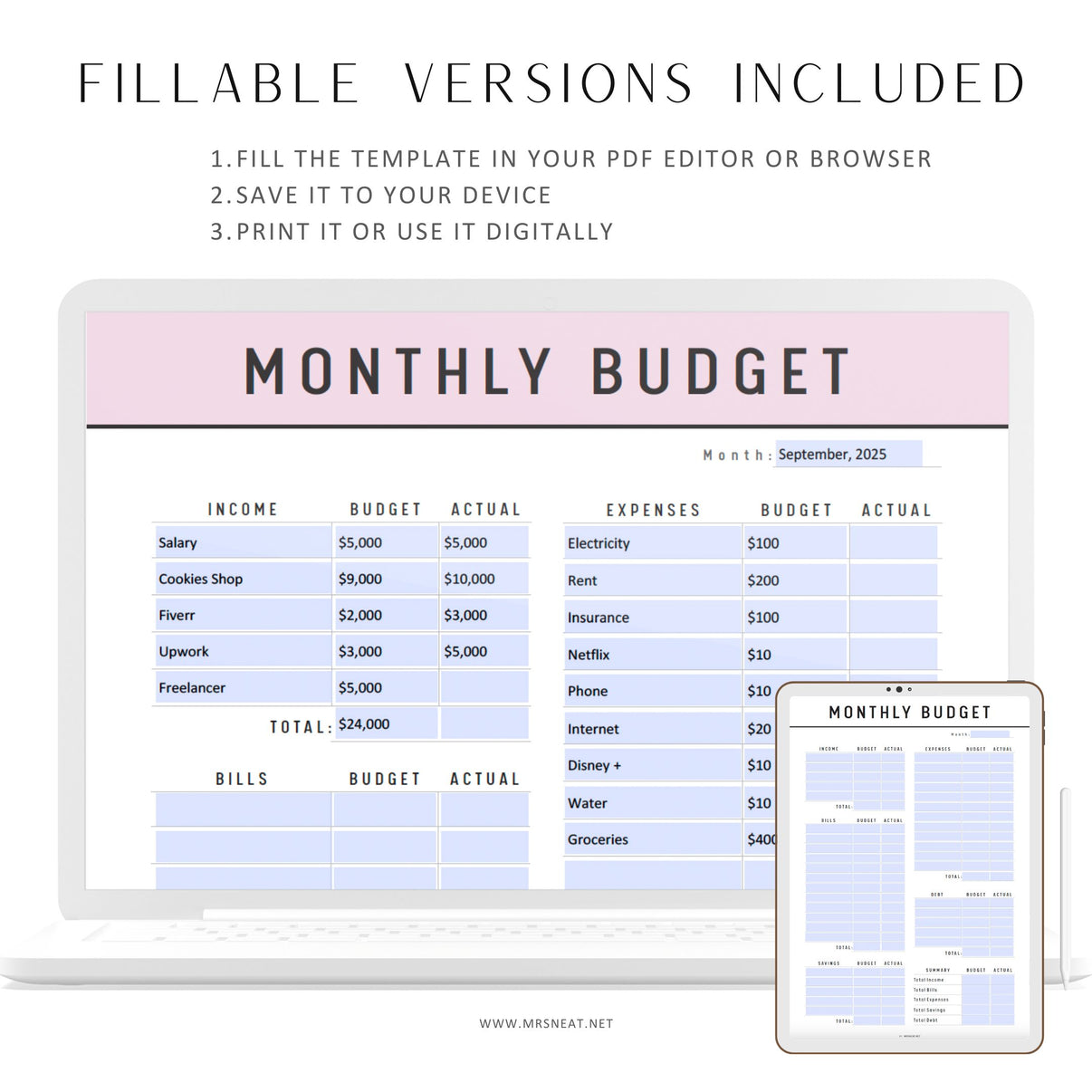 Monthly Budget Planner Template Printable - M280 – mrsneat