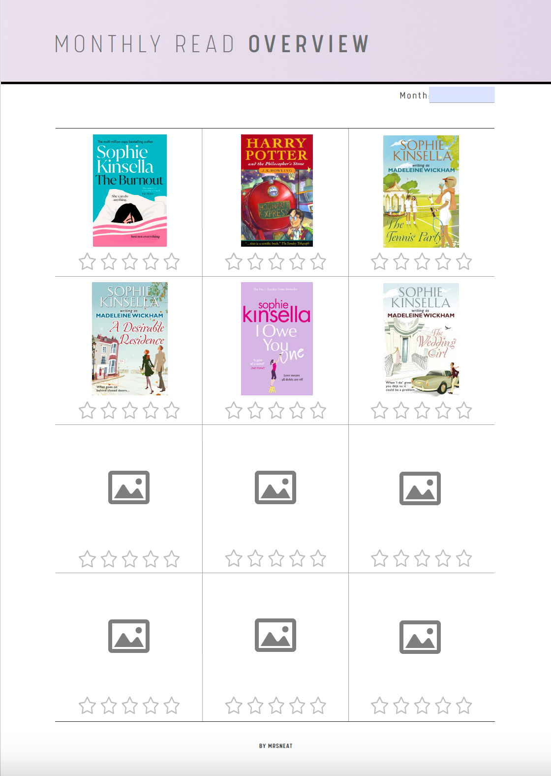 Monthly Reading Overview Template Printable PDF - M294 – mrsneat