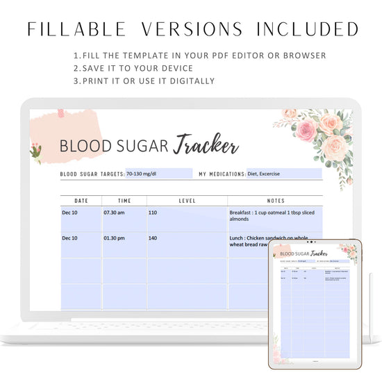 Printable Floral Blood Sugar Tracker - M316 – mrsneat