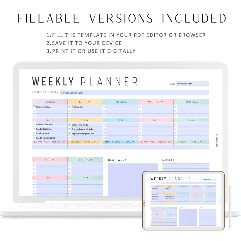 Printable Weekly Planner Landscape PDF - M330 – mrsneat