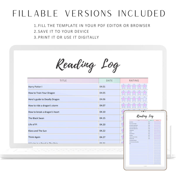 Colorful Reading Log Template Printable - M332 – mrsneat
