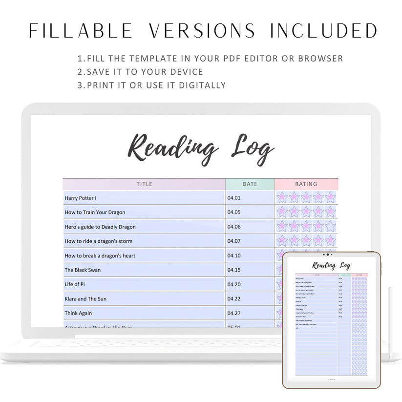 Colorful Reading Log Template Printable - M332 – mrsneat