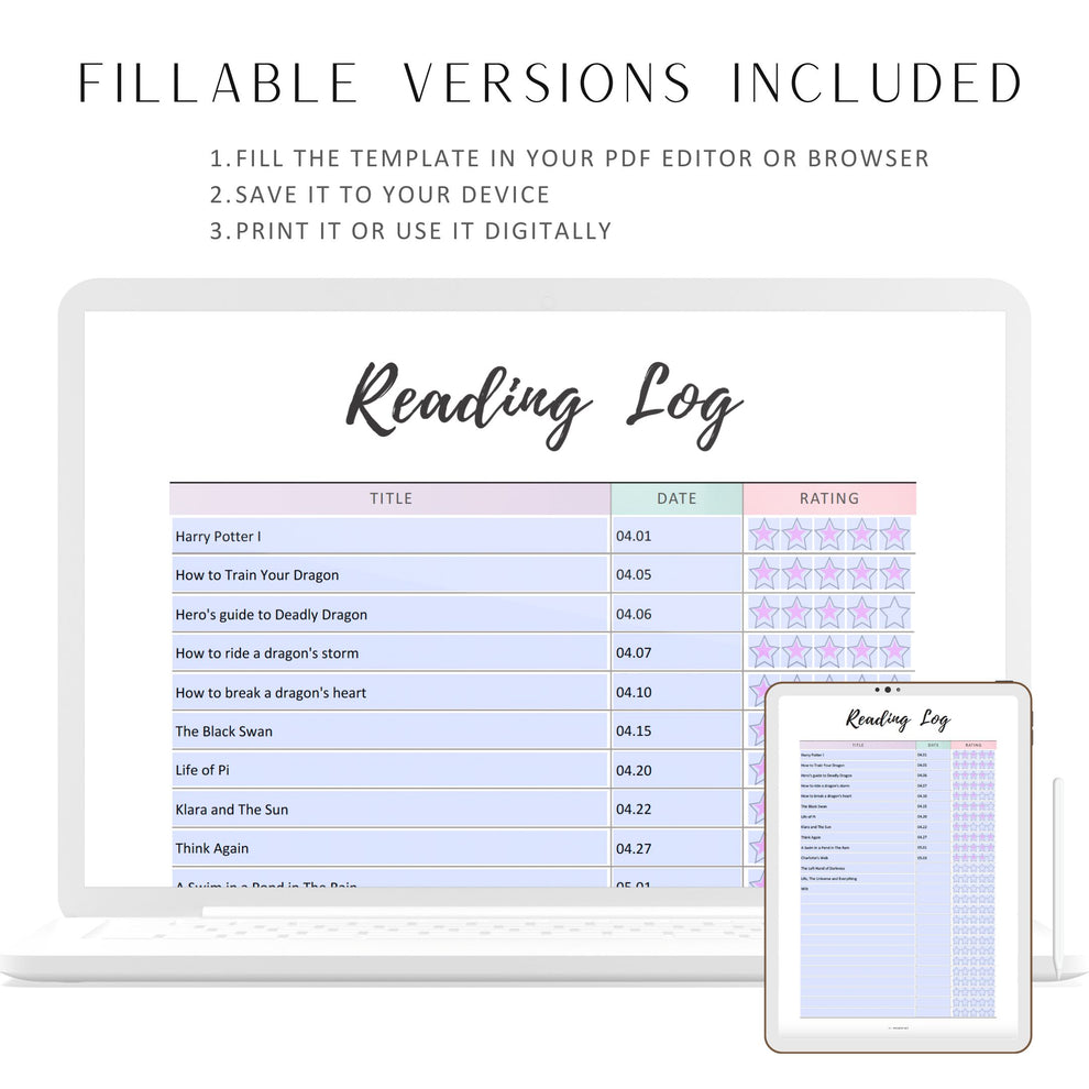 Colorful Reading Log Template Printable - M332 – mrsneat
