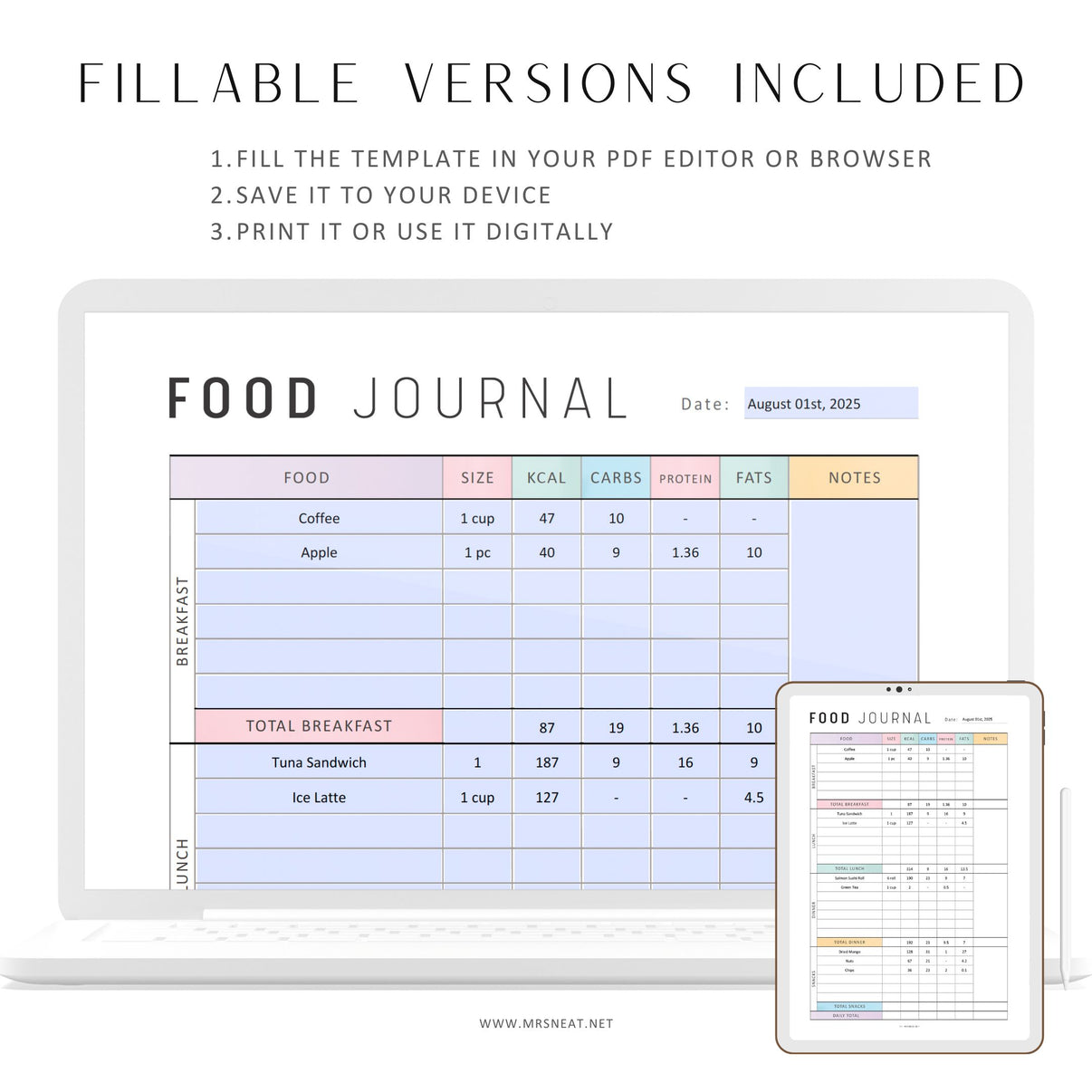 Daily Calorie Tracker Template Printable - M393 – mrsneat