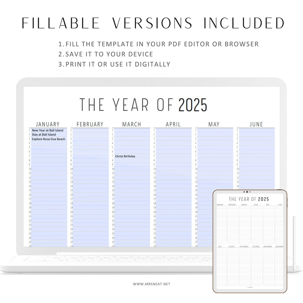 Year at a Glance Template Printable - M402 – mrsneat