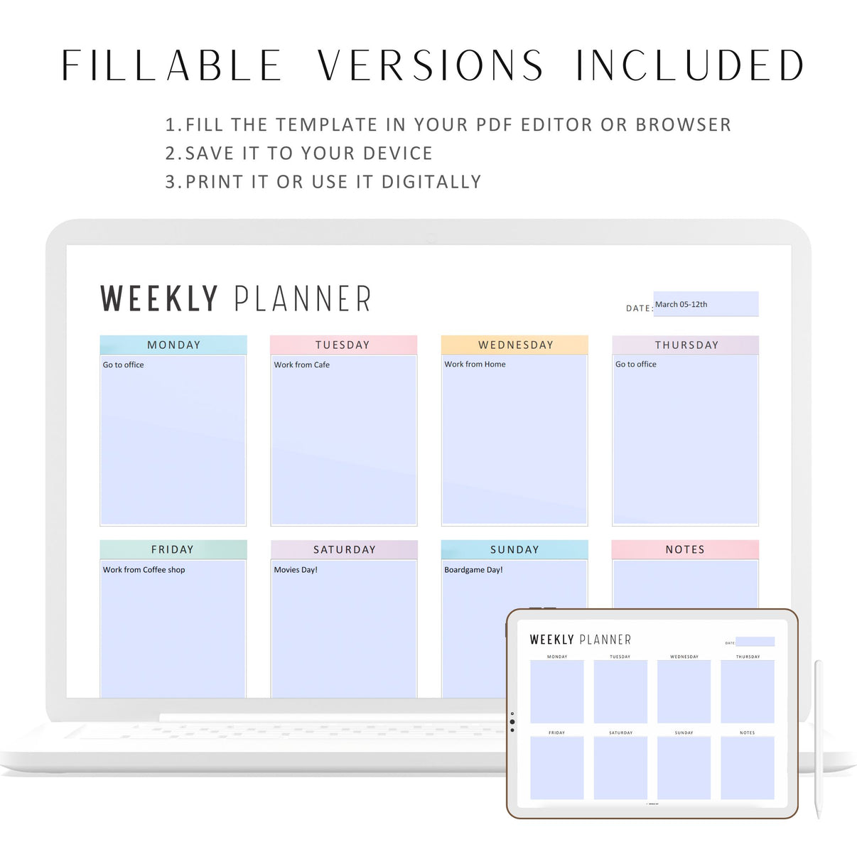 Landscape Minimalist Weekly Planner Printable - M407 – mrsneat